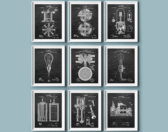 9 Electricity Artwork Thomas Edison Inventions Blueprint | Etsy