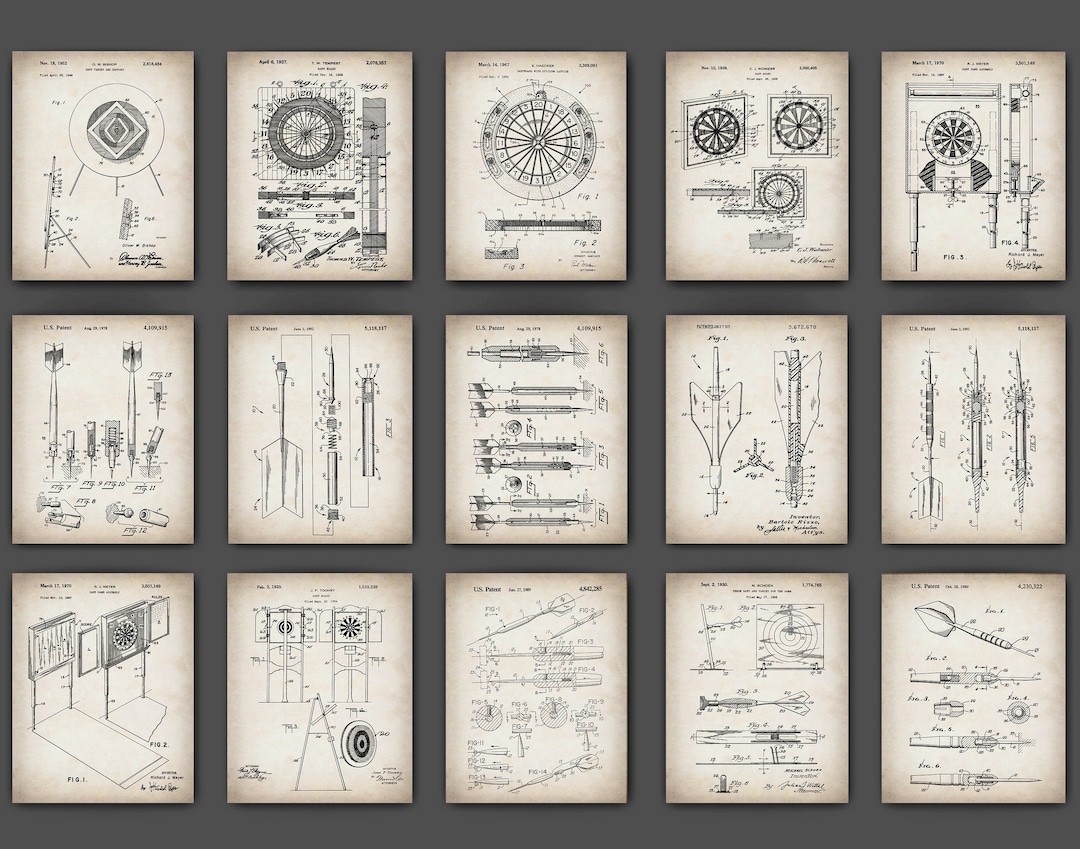 15 Vintage Darts Patent Prints Home Game Blueprint Arrow Sport Art ...