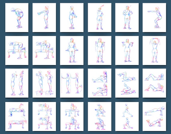24 Basic Fitness Exercises Art Sports Artwork Workout - Etsy