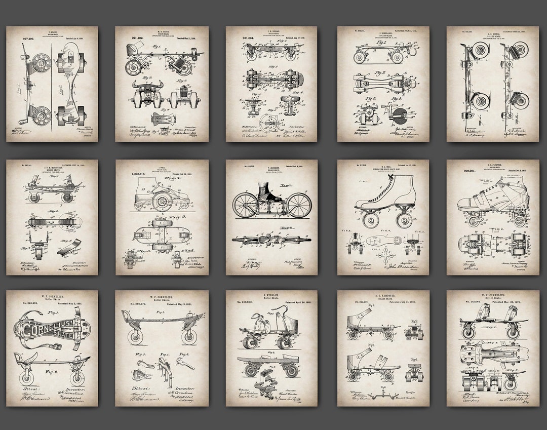 15 Vintage Roller Skate Patent Posters Skating Blueprint Sport ...