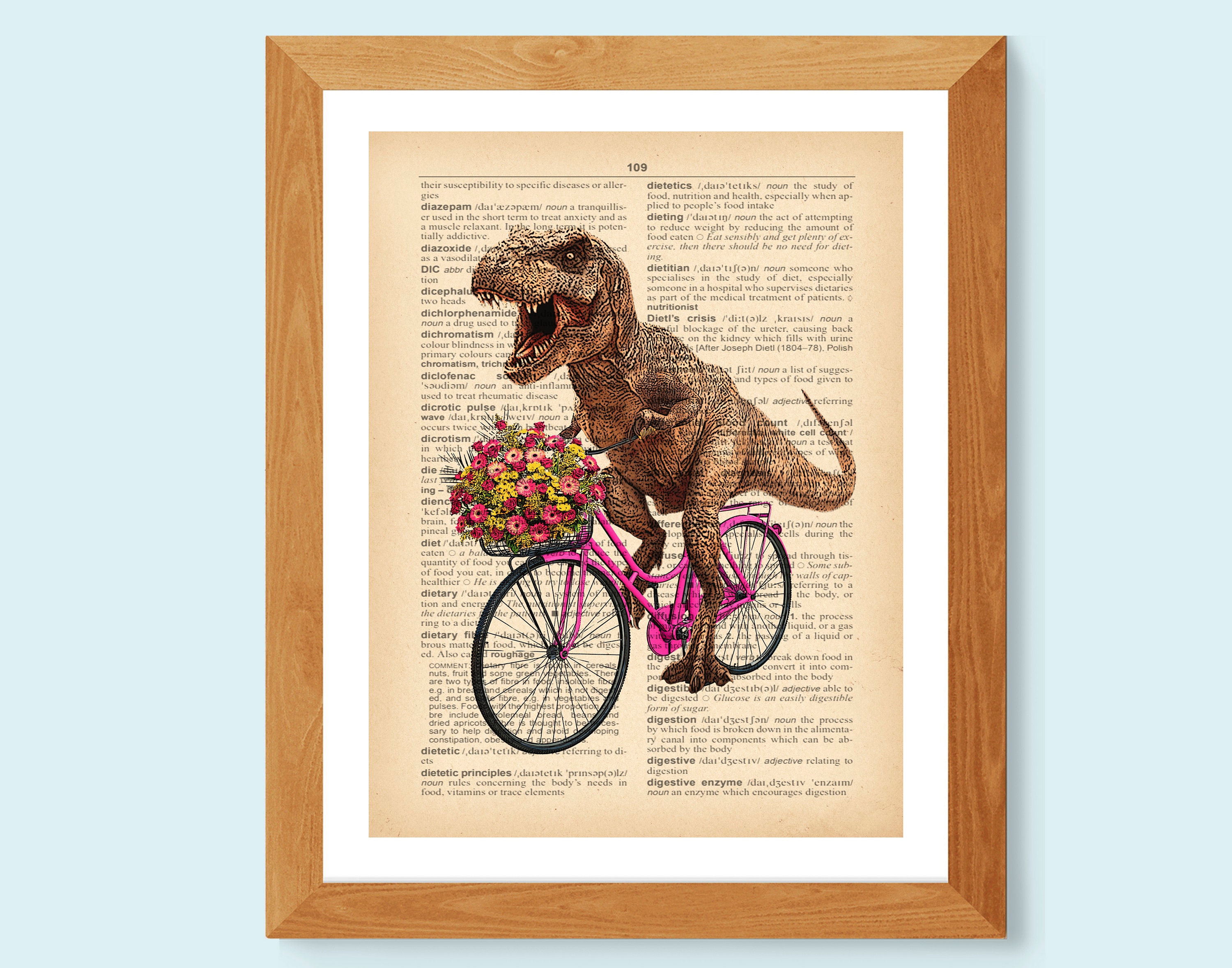 Dinosaur on Bicycle Art T-rex Vintage Poster Tyrannosaurus - Etsy