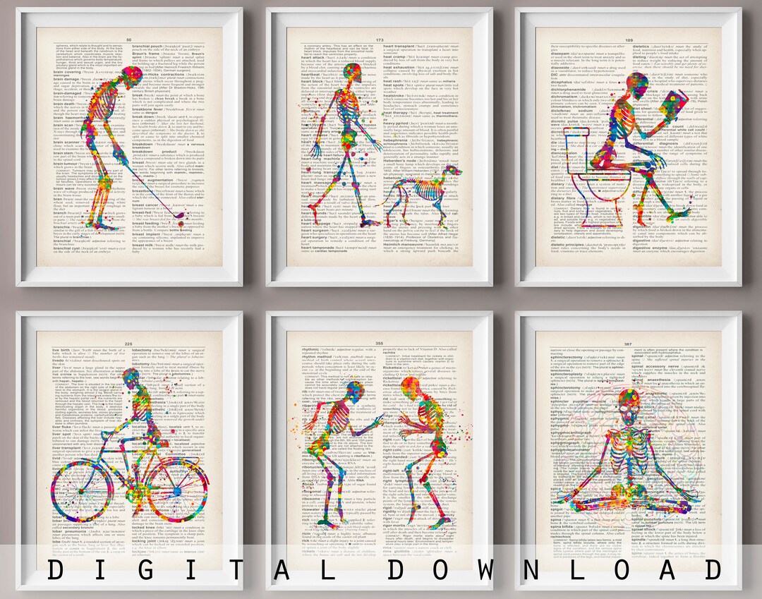6 Skeleton Art Dictionary Page Art Medical Decor Chiropractic Clinic ...