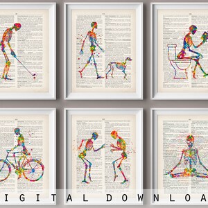 6 Skeleton Art Dictionary Page Art Medical Decor Chiropractic Clinic ...