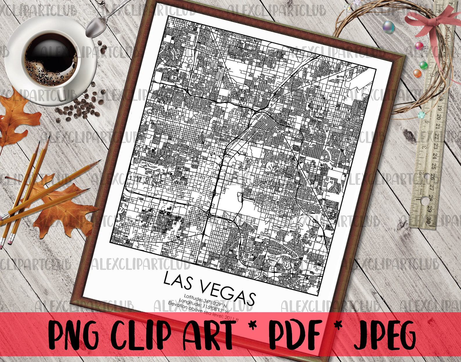 Las Vegas City Map With Geographic Coordinates PNG Clipart US - Etsy