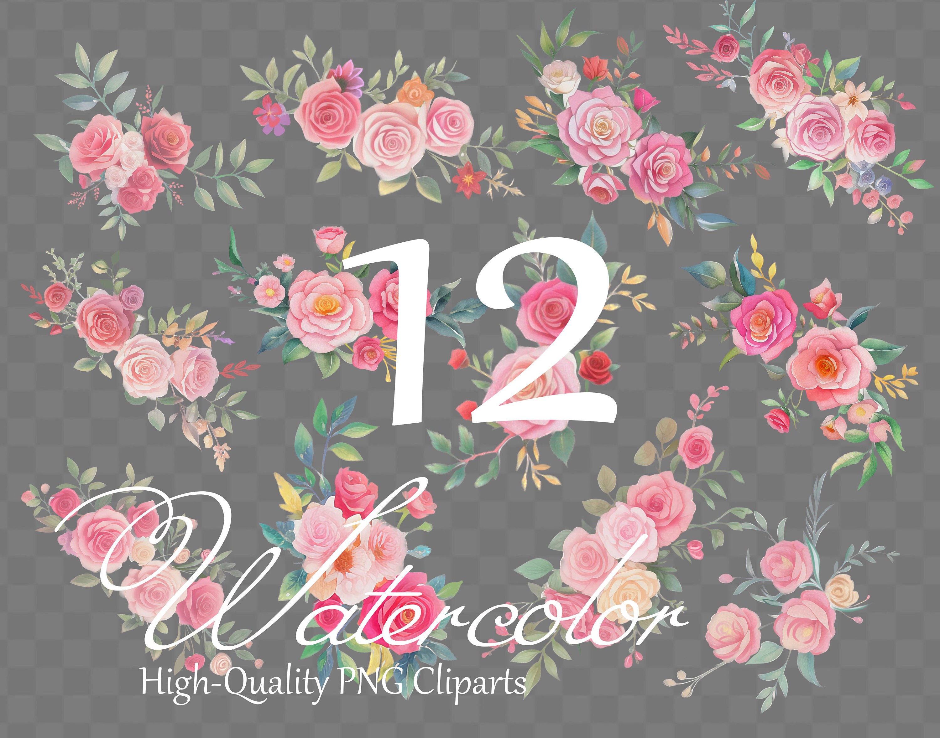 Set 12 Roses Clipart Floral Clipart Wreath Clipart Bouquet - Etsy