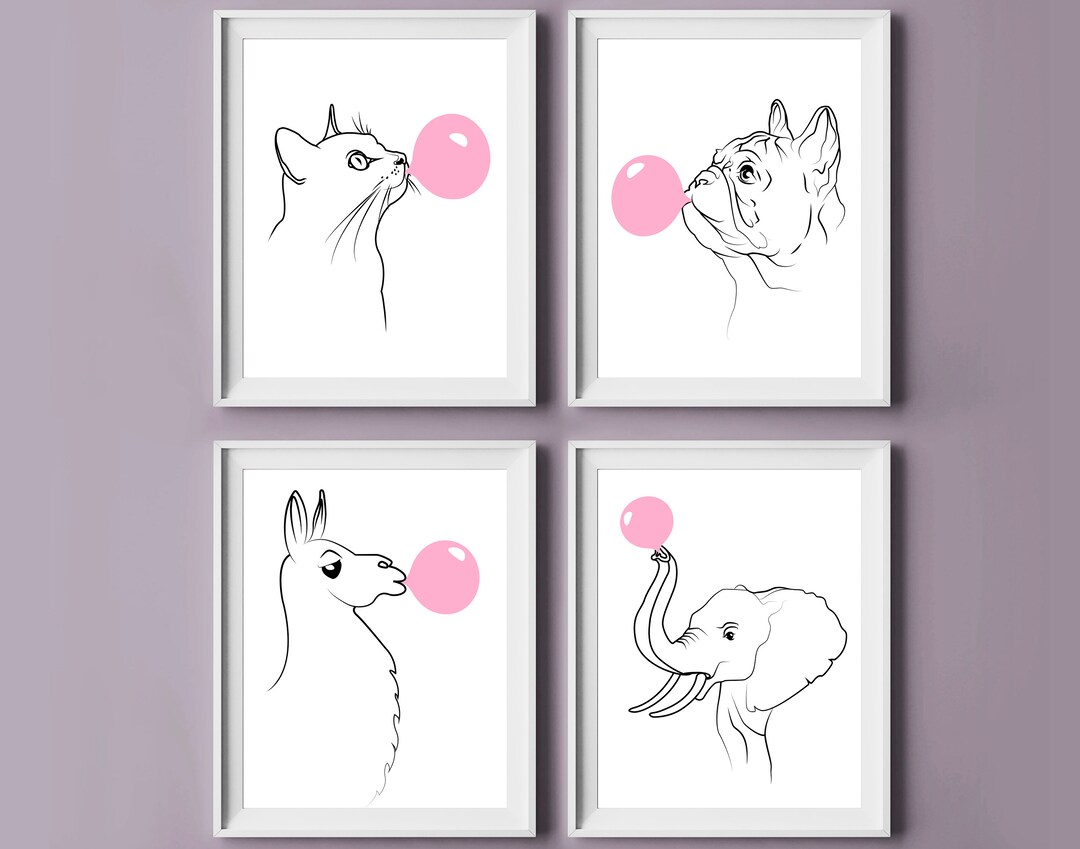 4 Animal Art Pet Print One Line Artwork Kids Room Decor - Etsy