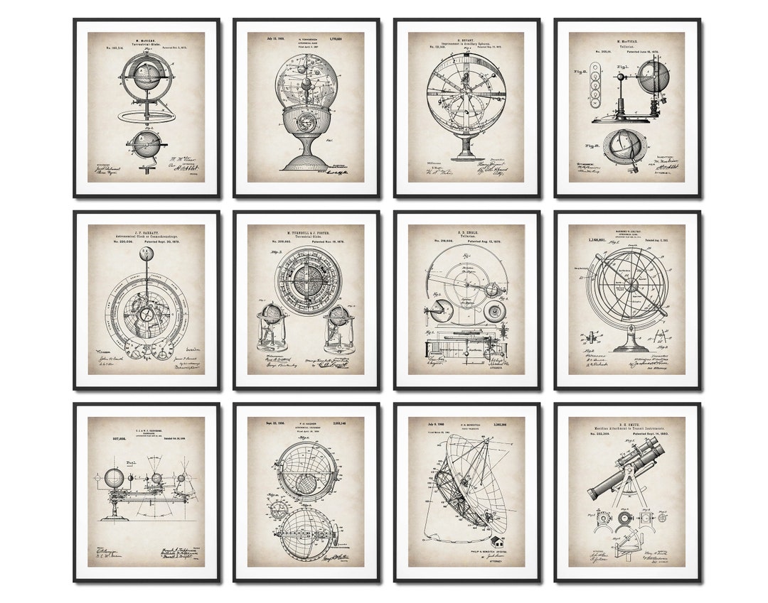 12 Vintage Astometry Patent Prints, Planetarium Blueprint, Astronomy ...