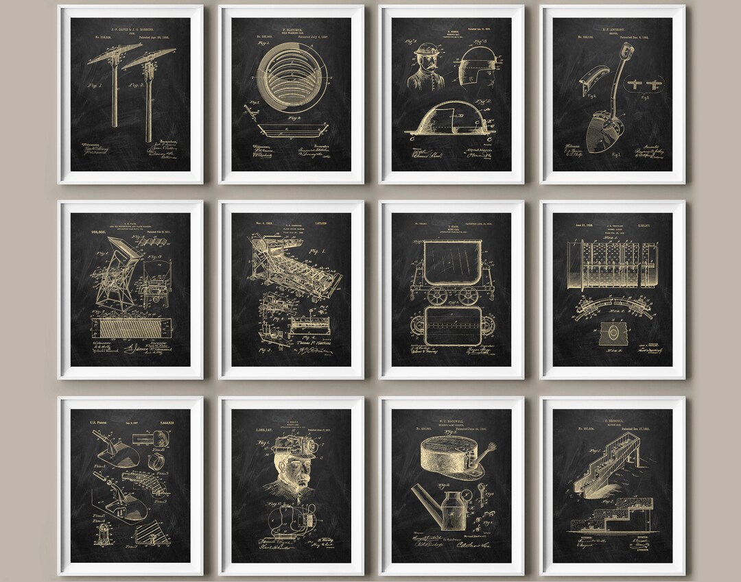 Gold Mining Equipment Blueprint Art Prints: Klondike Gold Rush Decor ...
