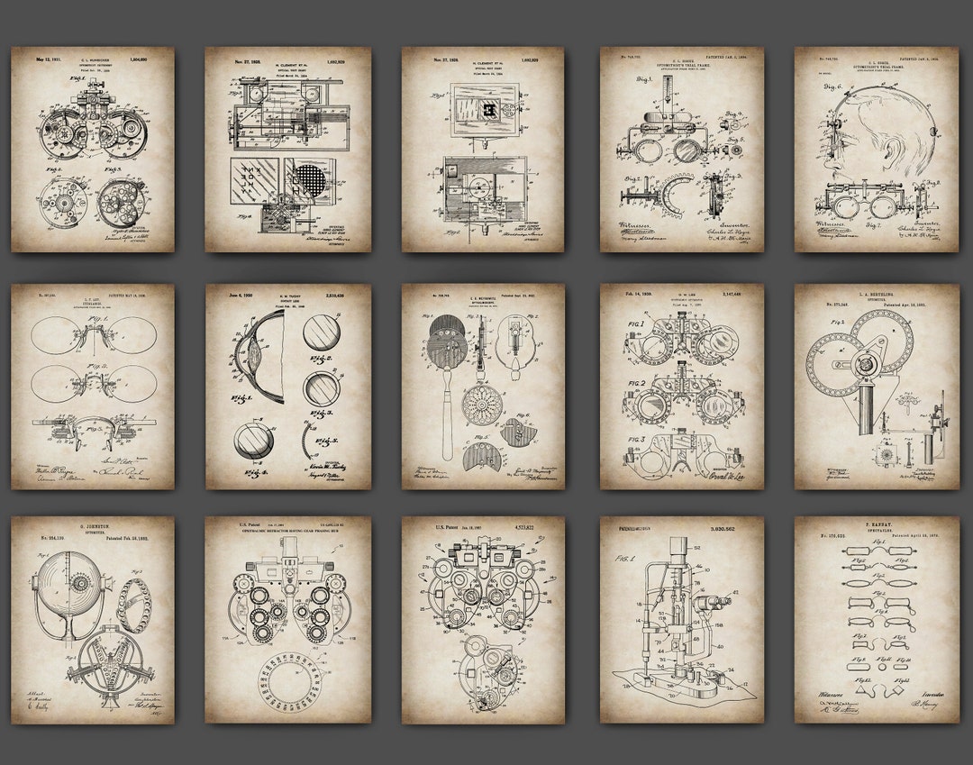 15 Vintage Optometry Patent Posters Optometric Instruments Blueprint ...