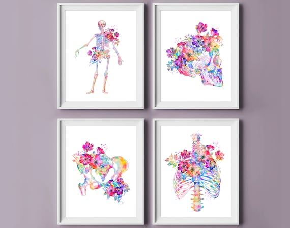 4 Skeletal Anatomy Art Floral Medical Decor Anatomical - Etsy