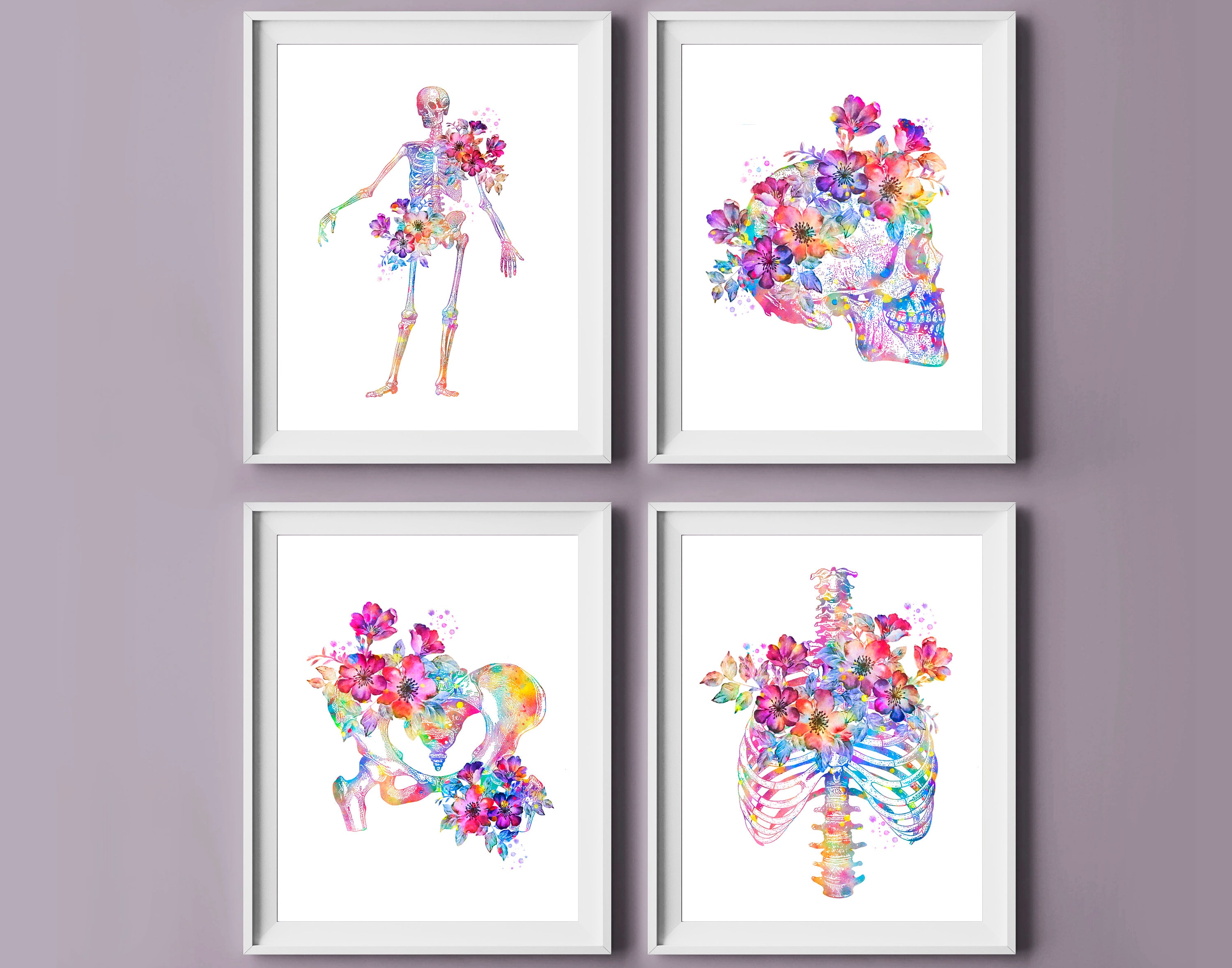 4 Skeletal Anatomy Art Floral Medical Decor Anatomical | Etsy