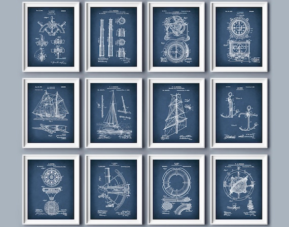 Sailboat Patent Poster Set of 12 Sailing Art Blueprint - Etsy