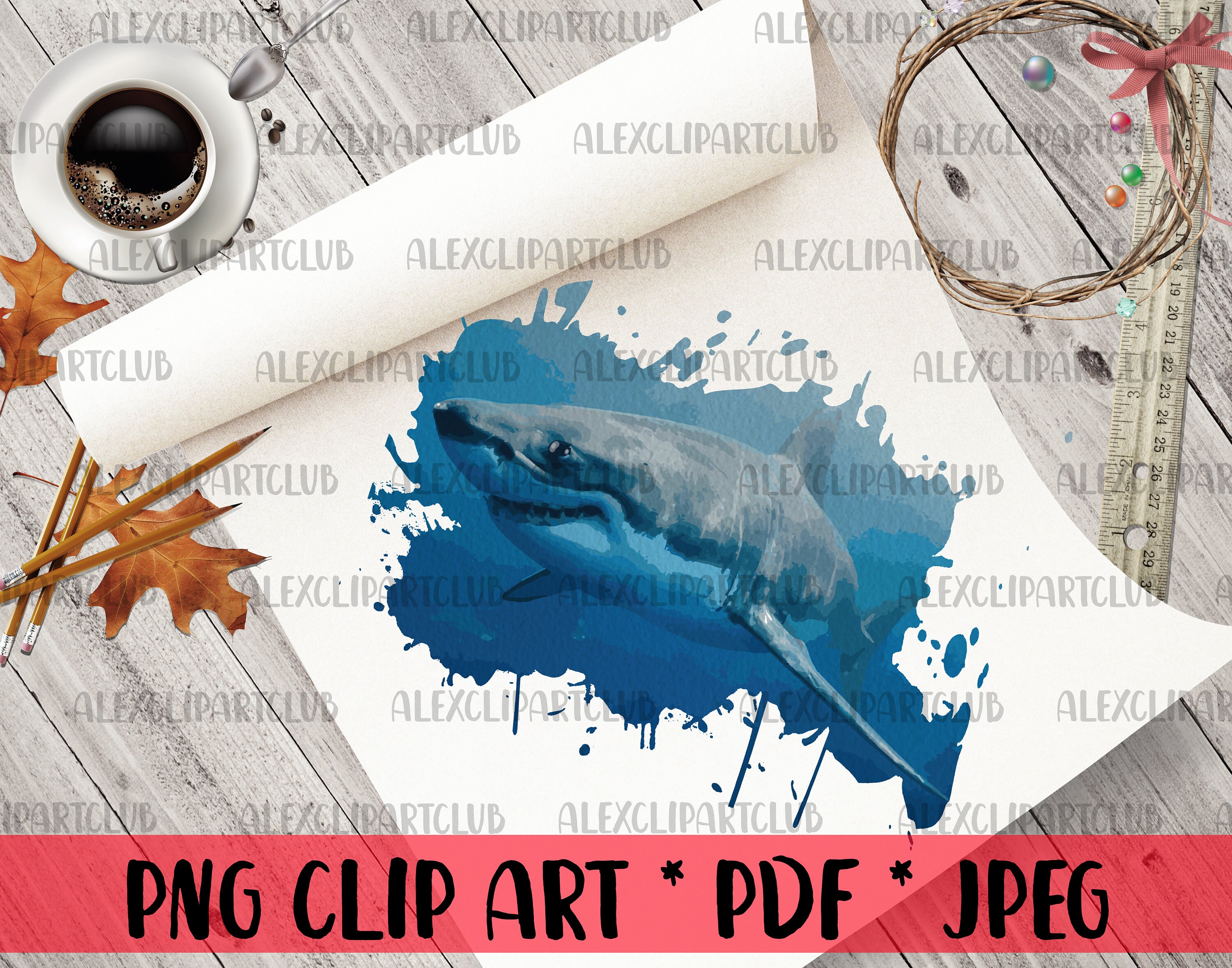 Shark Watercolor PNG Clipart Nautical Design Idea Ocean | Etsy