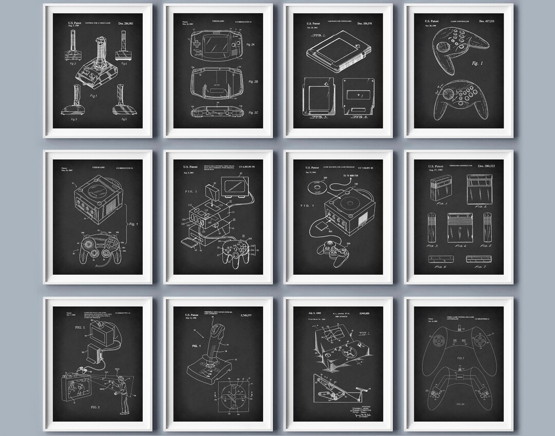 Set 12 Video Game Patent Posters Gamer Gift Game Room Decor Game ...