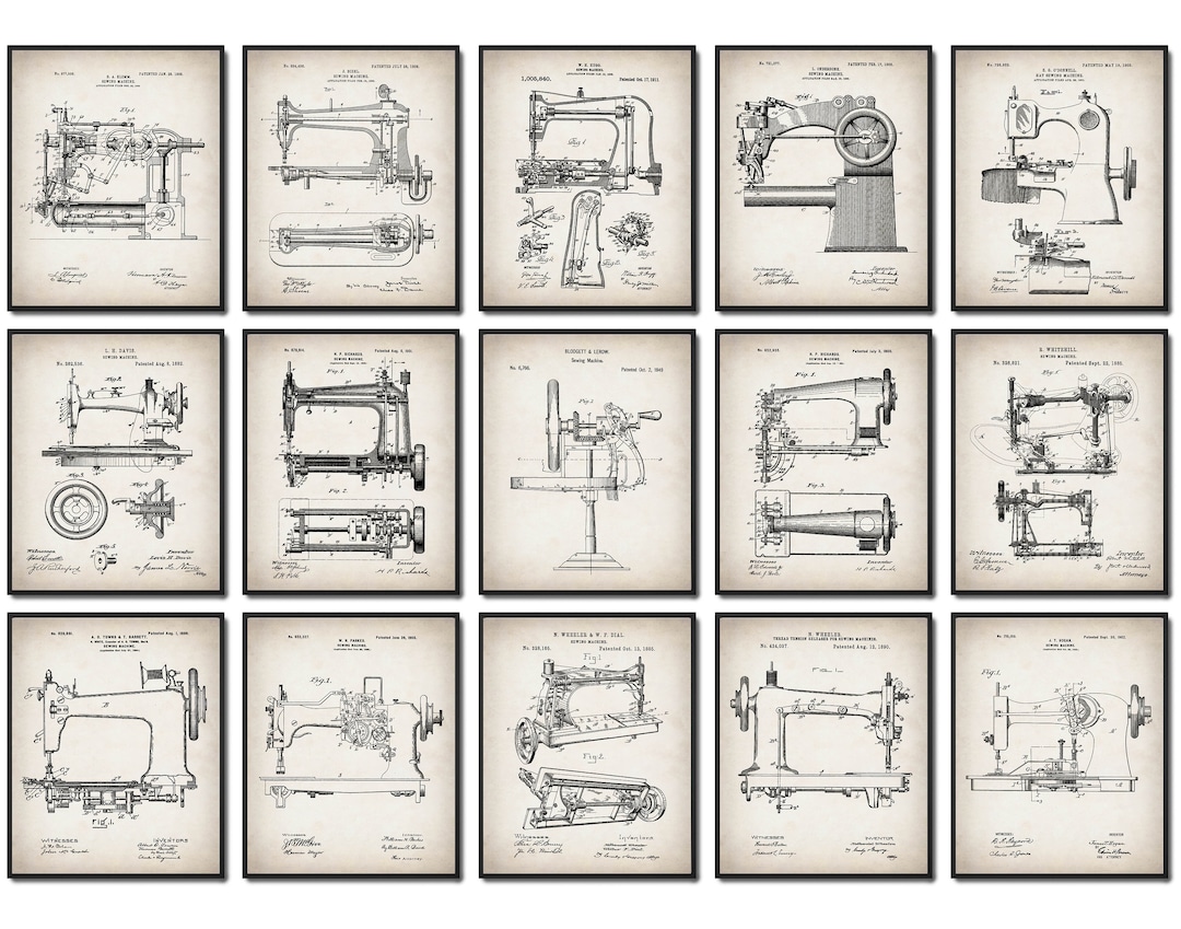 Set 15 Stitching Patent Prints Sewing Blueprint Firsr Sewing Machine ...