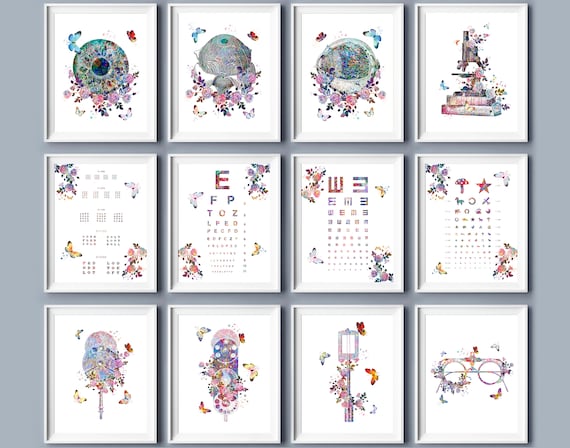 Set 12 Optometrist Gift Ophthalmology Poster Optician Office | Etsy