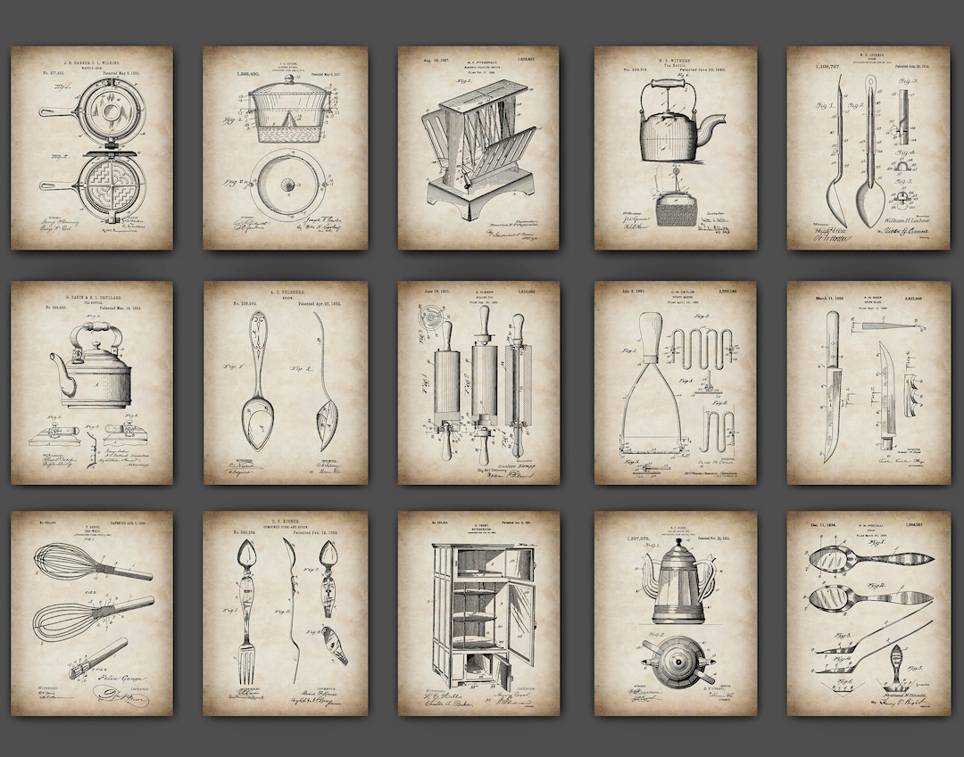 Vintage Kitchen Patent Art Prints: Cooking Blueprint Decor (digital ...
