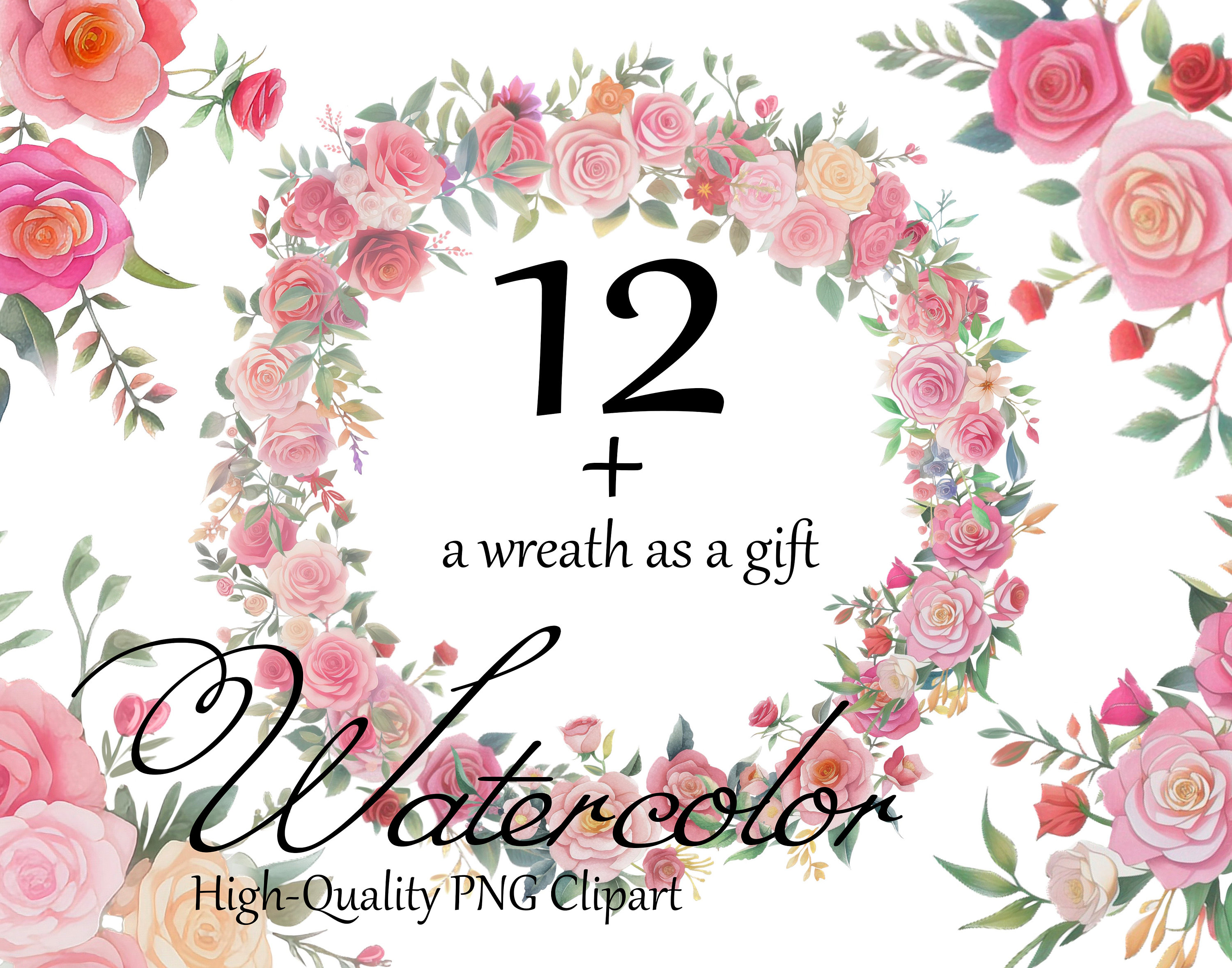 Set 12 Roses Clipart Floral Clipart Wreath Clipart Bouquet - Etsy