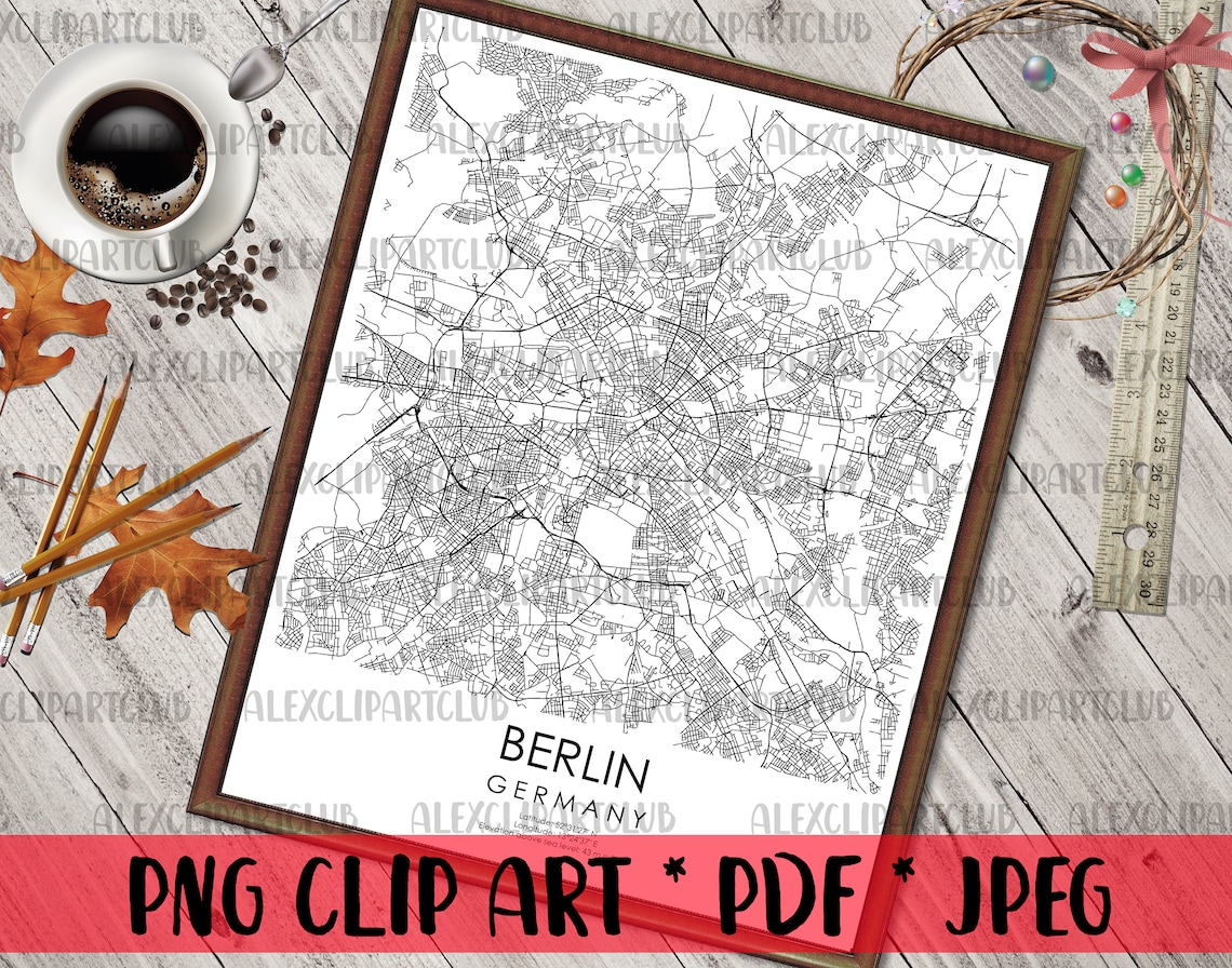 Berlin City Map With Geographic Coordinates PNG Clipart Gemany | Etsy