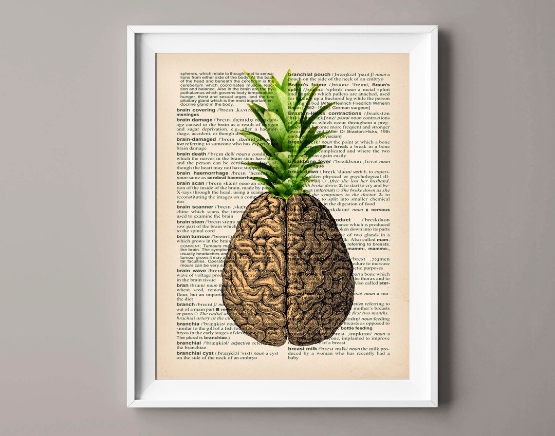 Human Brain and Pineapple Art Dictionary Page Artwork Medical Art ...