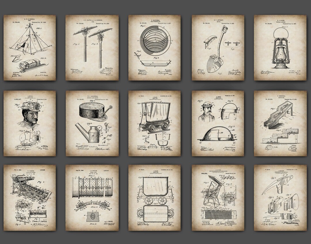 15 Gold Ruch Art Gold Mining Blueprint Prospecting Patent Art Vintage ...