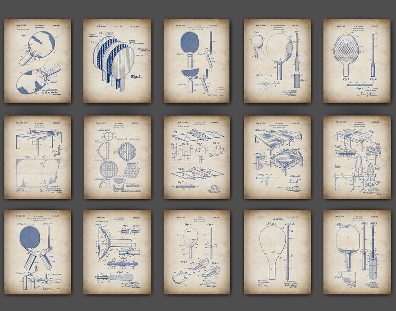 15 Vintage Table Tennis Patent Art Ping Pong Blueprint Sport - Etsy