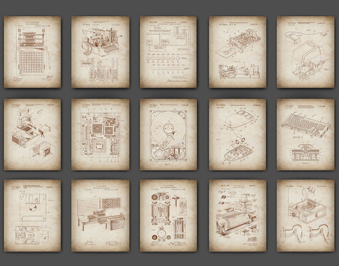 15 Vintage First Computer Blueprint Art Computer Patent Decor Computer ...