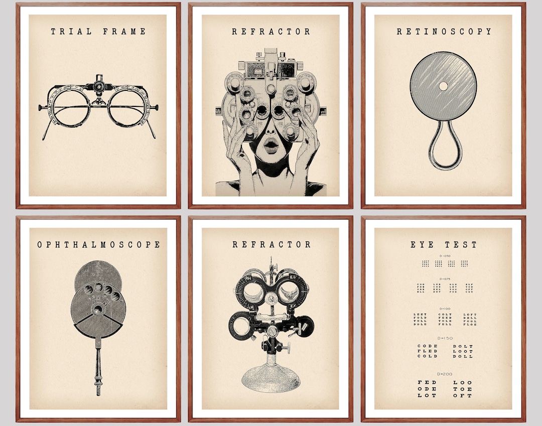 Set 6 Vintage Ophthalmology Art Optometrist Gift Eyesight Testing ...