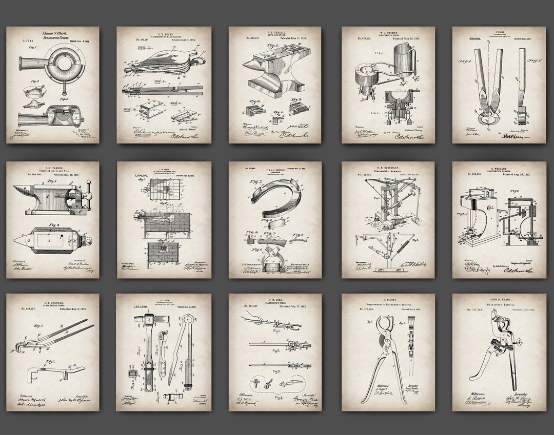 15 Blacksmith Equipment Patent Posters Metalworker Blueprint Ironsmith ...