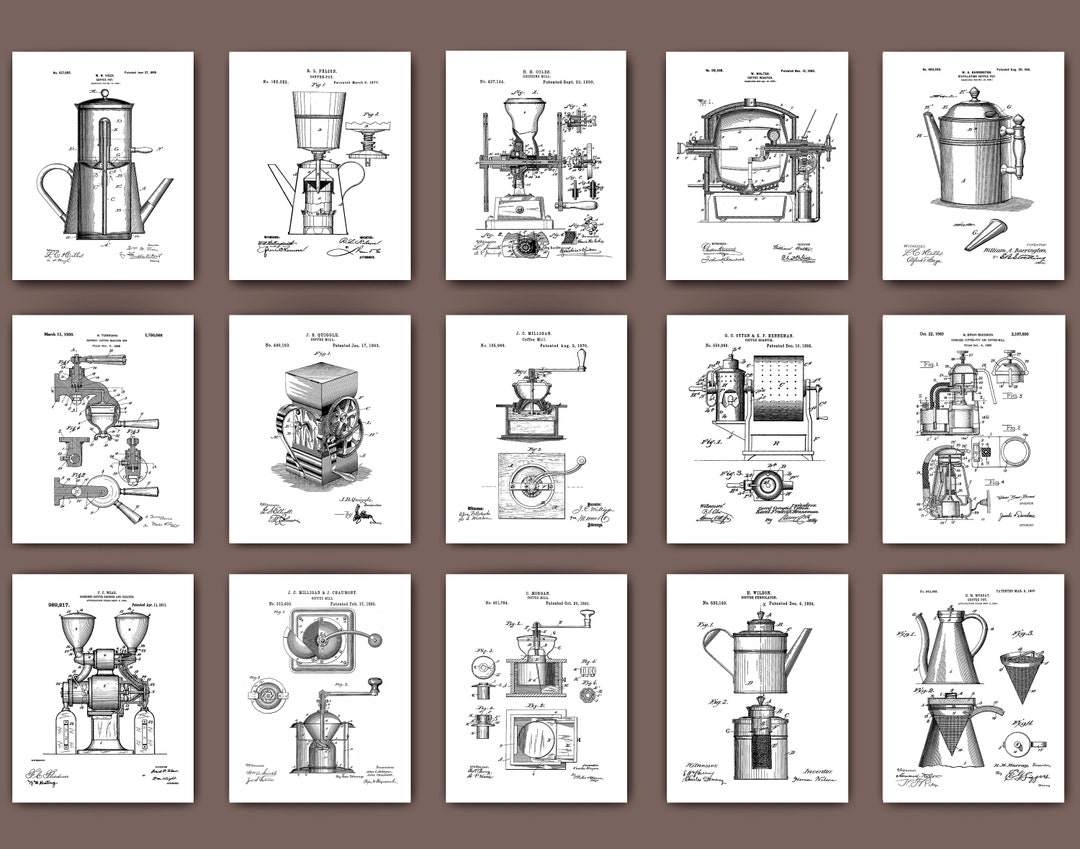 15 Vintage Coffee Patent Artwork Coffee Blueprint Cooking Art Coffee ...