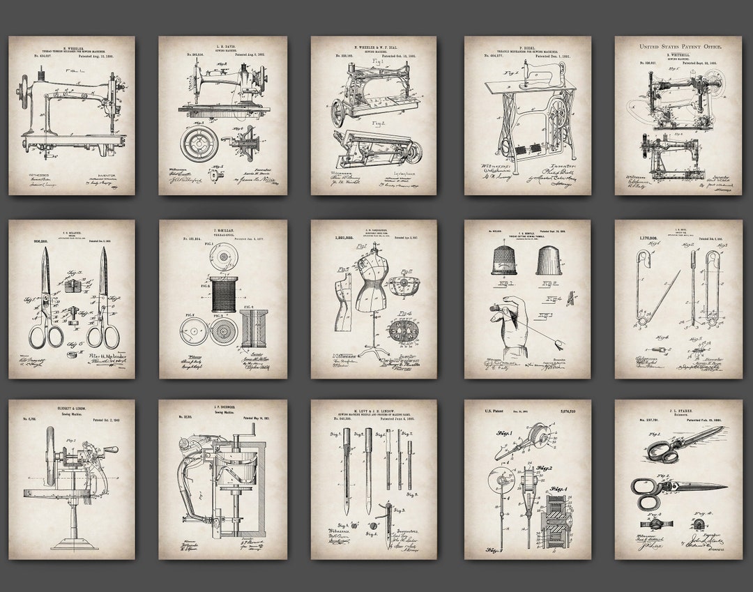 Sewing Patent Art Prints: Vintage Sewing Machine Blueprint (digital ...