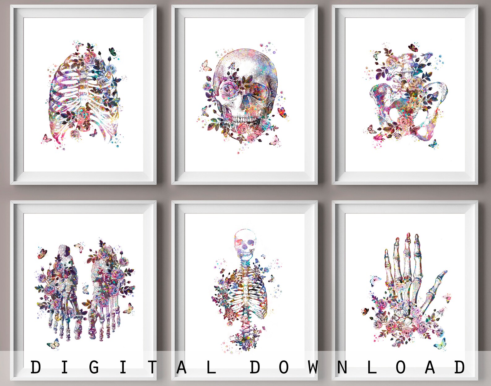 6 Floral Skeleton Art Human Anatomy Decor Medical Art Skeletal | Etsy