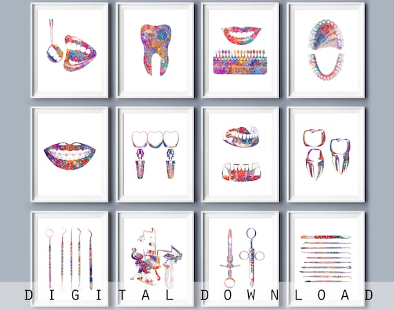 Set 12 Dentist Office Decor Medical Gift Watercolor Dental - Etsy