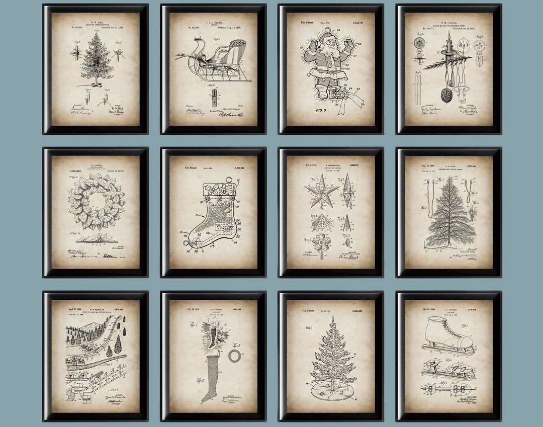 Christmas Patent Art Prints: Santa, Tree, Ornaments - Set of 12 - Etsy