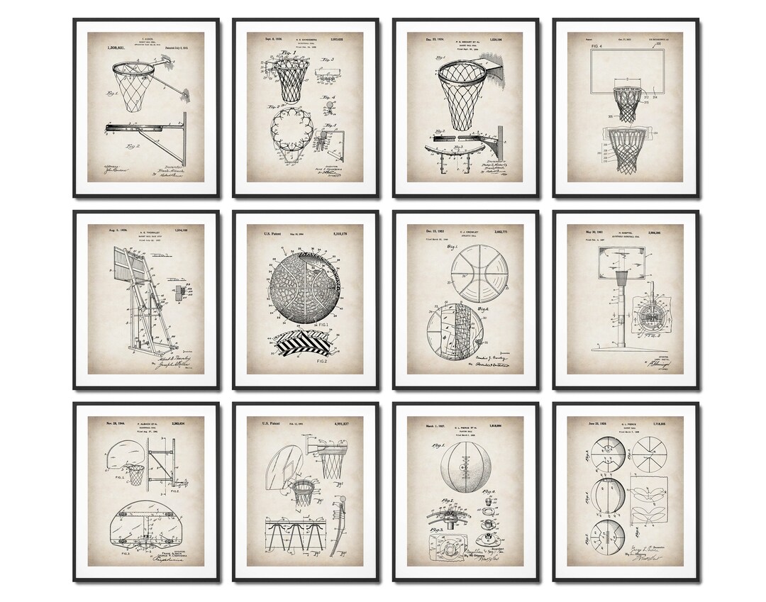 12 Vintage Basketball Patent Prints, Team Game Blueprint, Sport Patent ...