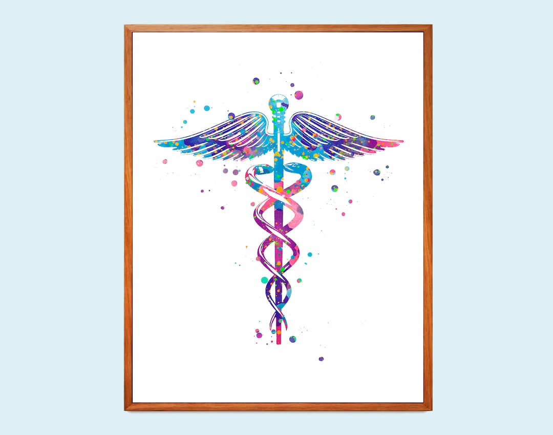 Caduceus Watercolor Art, Medical Symbol Print, Doctor Graduation, Nurse ...