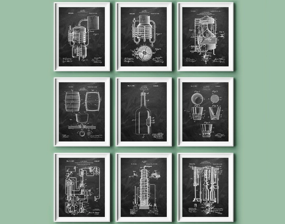 9 Whisky Making Patent Art Alcohol Distillation Blueprint Distillery ...