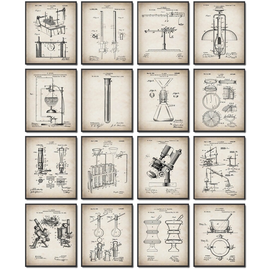 Set 16 Chemistry Patent Prints, Science Art, Chemistry Blueprint ...