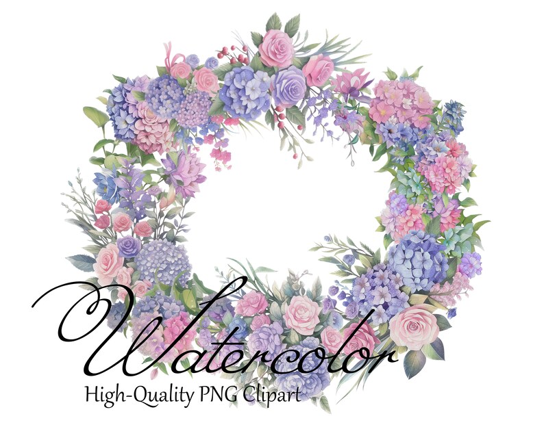 Garden Flowers Wreath Clipart Pink Rose Clipart Purple - Etsy