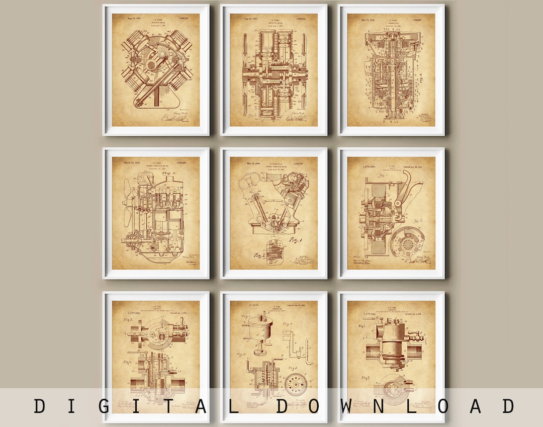Henry Ford Patent Art Prints: Vintage Car Engine Blueprint (digital ...