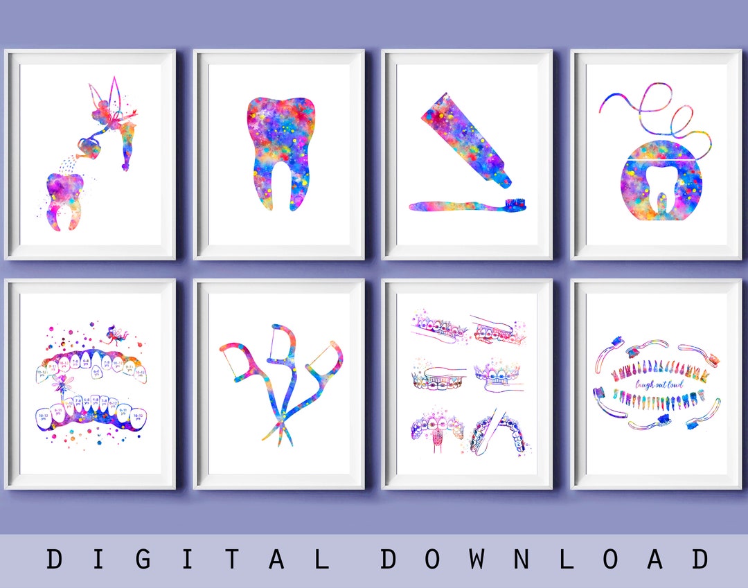 8 Gifts for Dentist Watercolor Dental Artwork Tooth Fairy Art Dental ...
