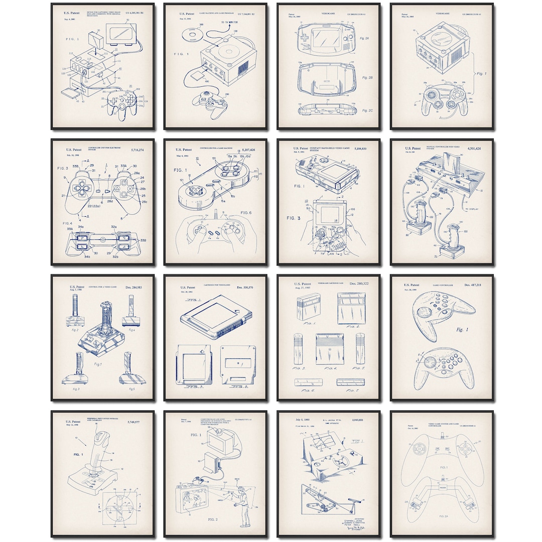 Set 16 First Video Game Patent Prints, Electronic Game Blueprint ...