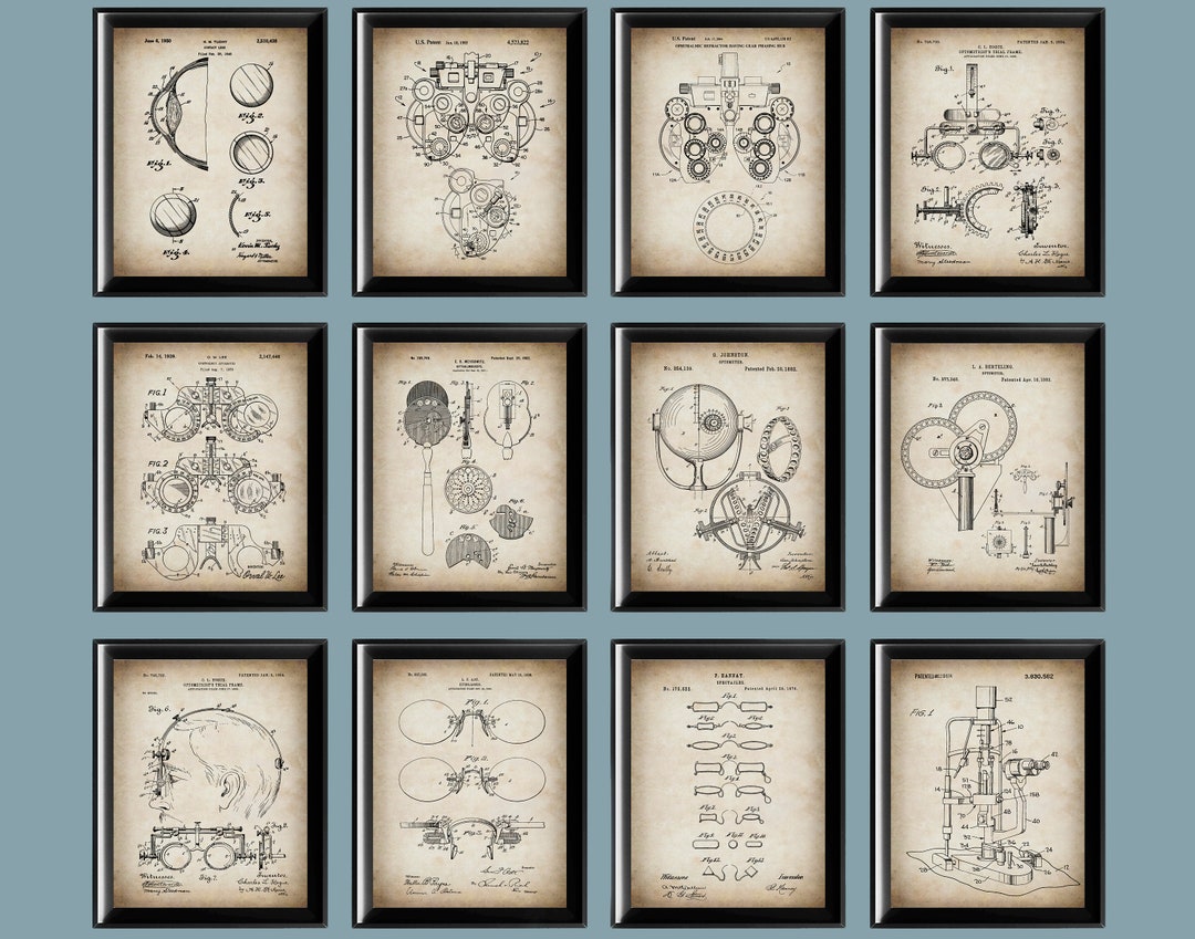 12 Vintage Optometry Patent Posters Medical Blueprint Wall Decor ...