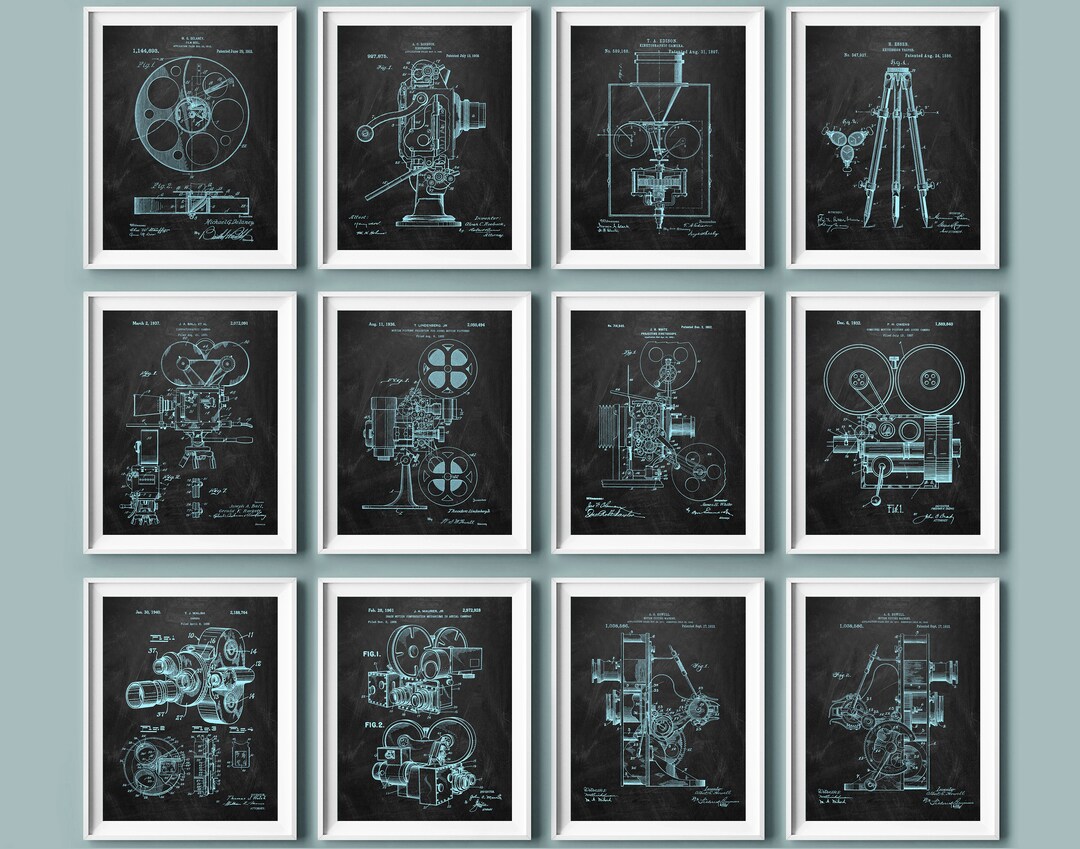 12 Vintage Movie Camera Blueprint Cinema Patent Videographer Gift Actor ...
