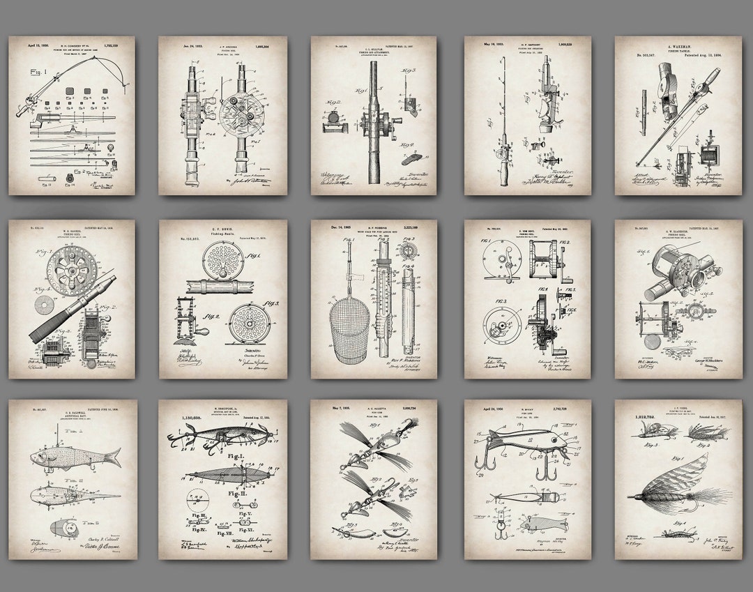 15 Angling Patent Prints Fishing Blueprint Piscary Theme - Etsy