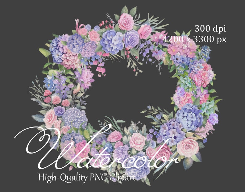 Garden Flowers Wreath Clipart Pink Rose Clipart Purple - Etsy