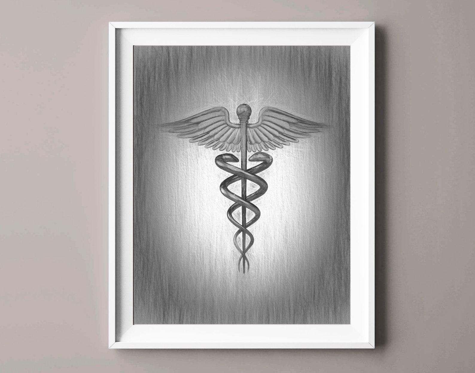Caduceus Art Pencil Drawing Medical Decor Doctor Graduation - Etsy