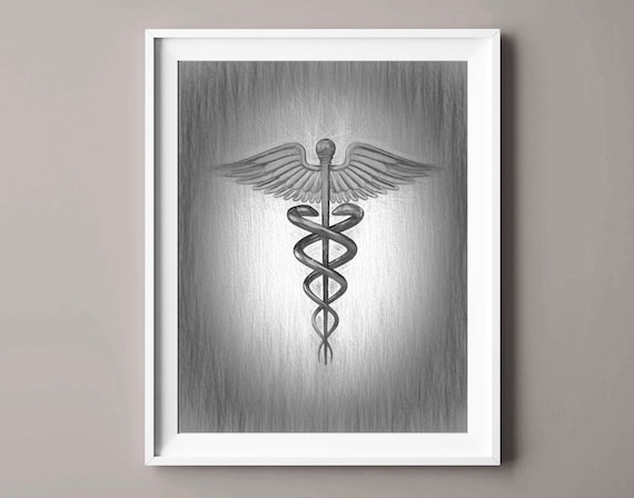 Caduceus Art Pencil Drawing Medical Decor Doctor Graduation | Etsy