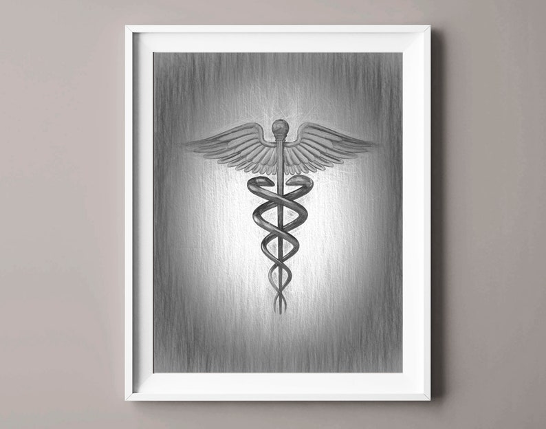 Caduceus Art Pencil Drawing Medical Decor Doctor Graduation - Etsy