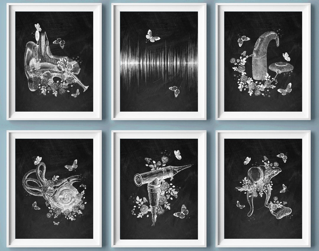 Set 6 Hearing Aid Poster Ear Anatomy Art Hearing System Poster Ear ...